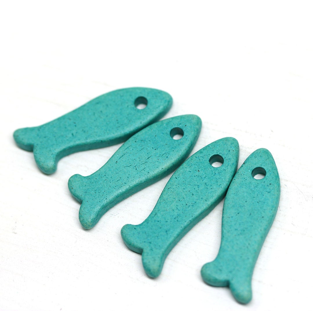 Seafoam Green Fish Charms Ceramic Fish Beads Light Teal Nautical Beads ...