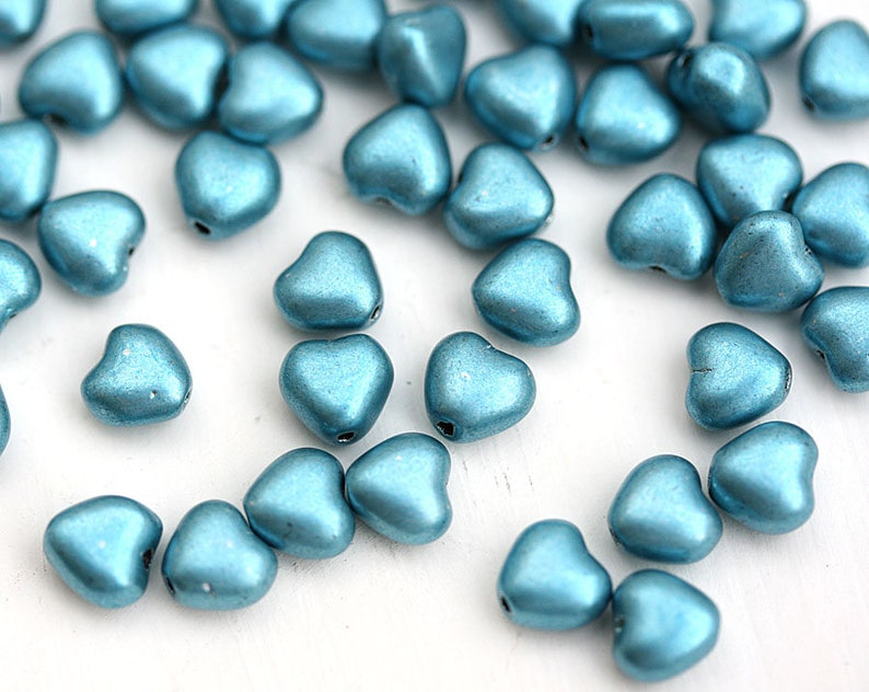 6mm Metallic Blue Heart Beads Blue Coated Czech Glass Pressed - Etsy