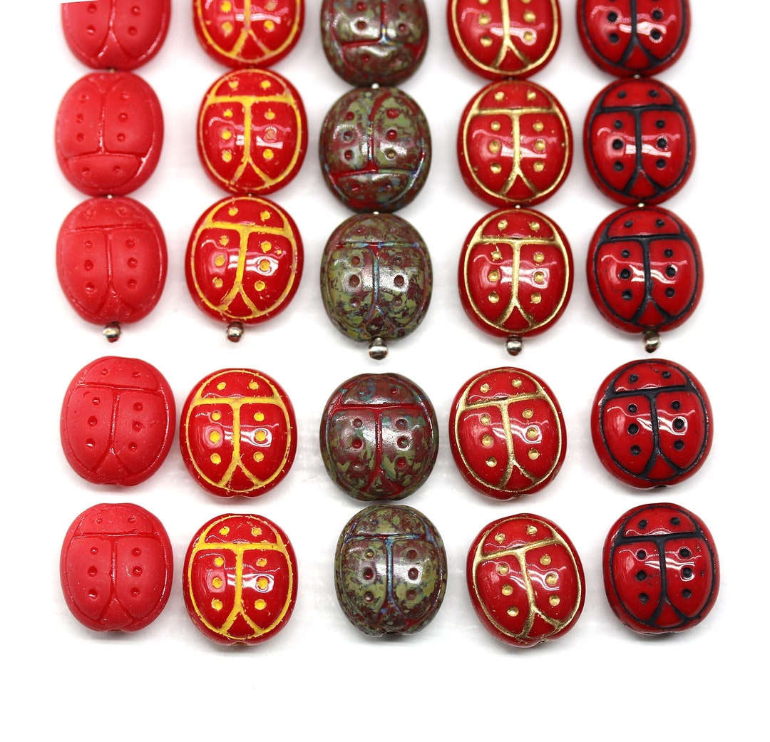 Red Ladybug Czech Glass Beads 13x11mm Large Ladybird, 6pc per Color - Etsy