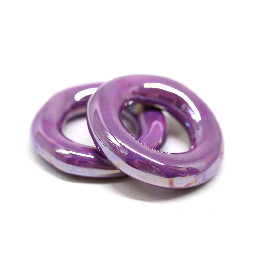 25mm Metallic Purple Ceramic Ring Pendant Beads, Ceramic Organic Round ...