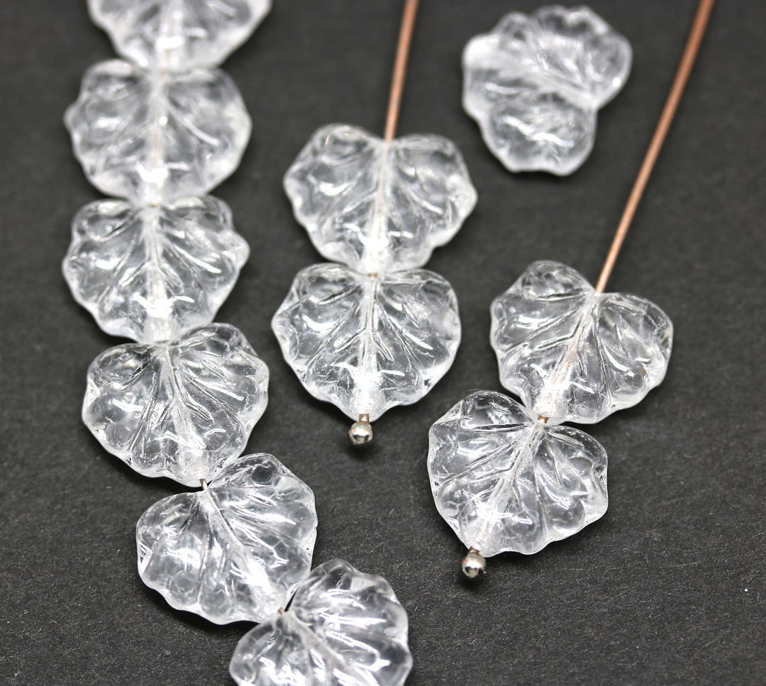 20pc Crystal Clear Fancy Maple Leaf Czech Glass Beads for Jewelry ...