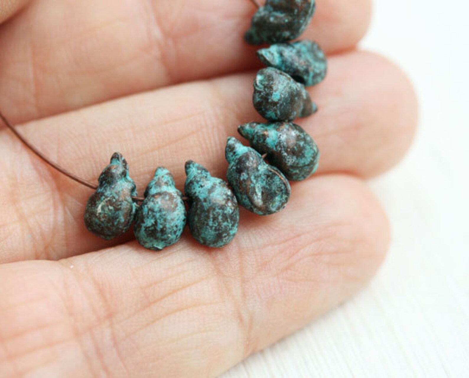 Tiny Shell Beads Green Patina Small Shell Charms Seashell Beads ...