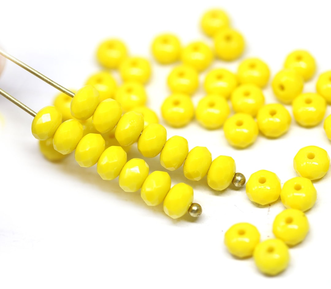 Sunny Yellow Czech Glass Beads Spacers, Opaque Yellow Gemstone Cut ...