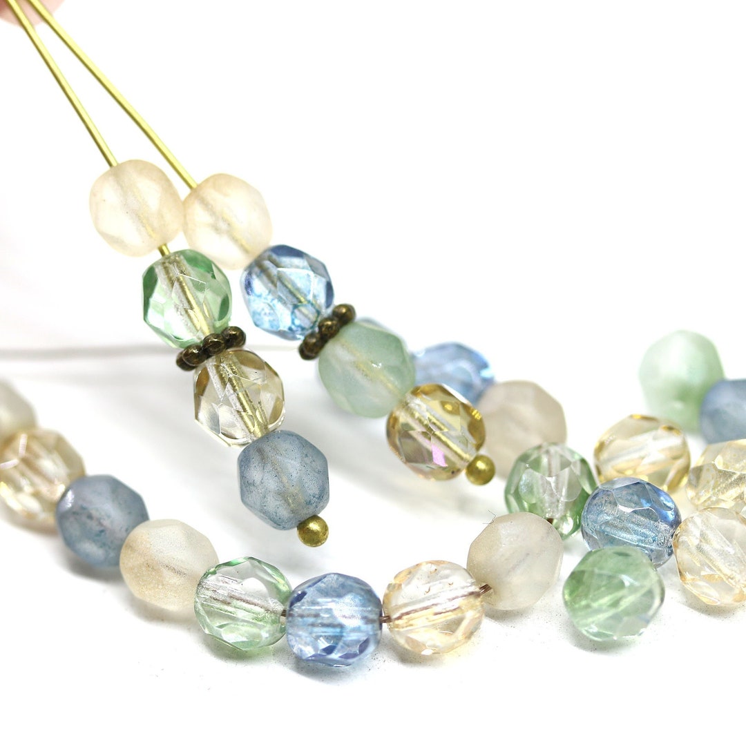 6mm Neutral Beads Mix Czech Glass Round Cut Beads Blue Green Fire ...