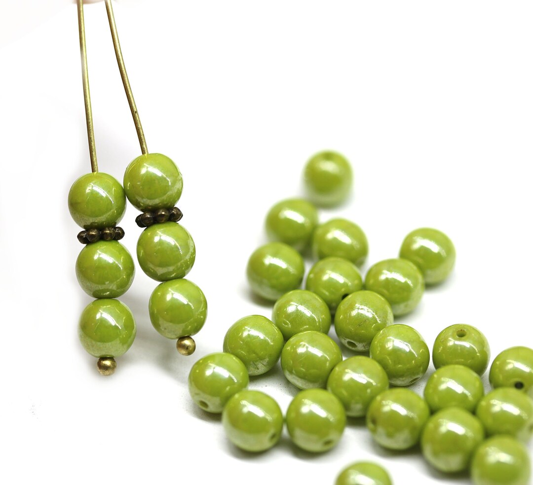 6mm Olive Green Druk Round Czech Glass Bead Spacers With Luster 30pc