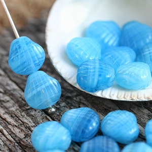 Blue Glass Shell Beads 9mm Czech Blue Seashells DIY Beach Jewelry 20pc ...