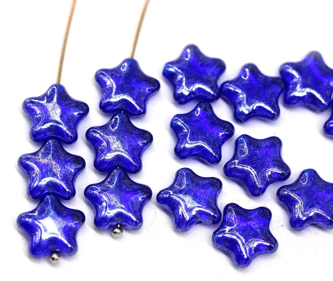 12mm Cobalt Blue Star Beads Dark Blue Czech Glass Star Beads With ...