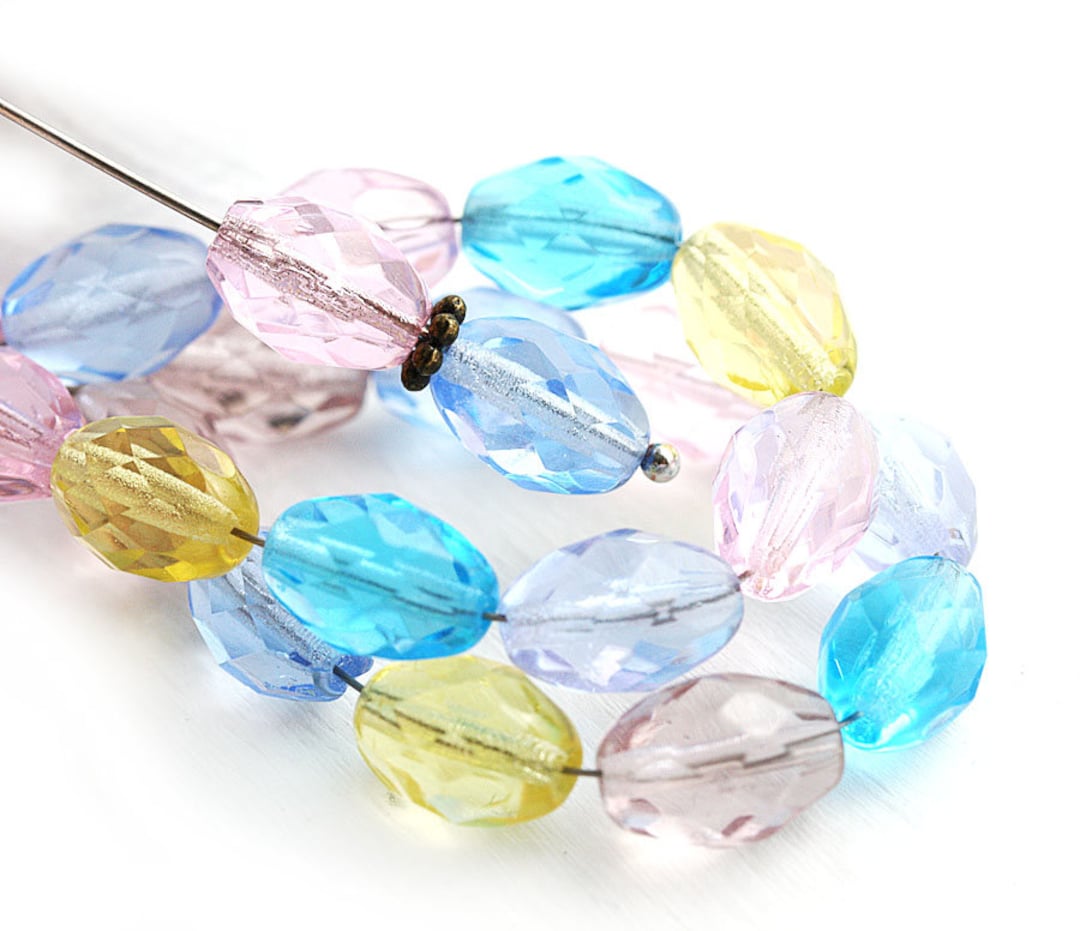 11x8mm Glass Beads Mix in Lollipop Colors, Blue Pink Yellow Oval Beads ...