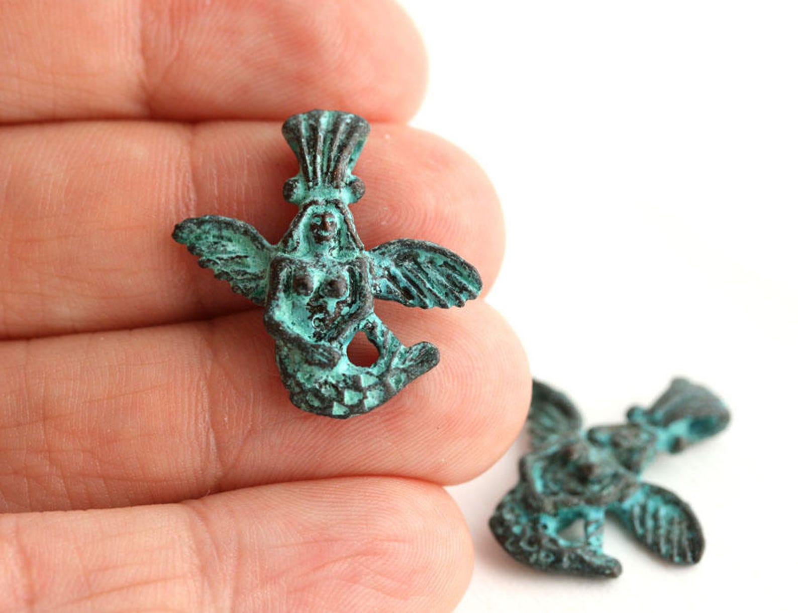 2pc Mermaid Charms Sea Maid With Wings Green Patina on Copper | Etsy