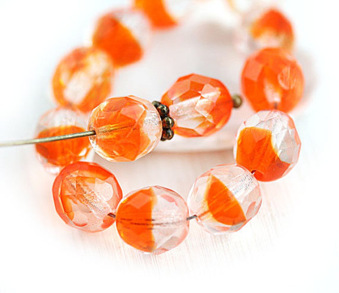 Orange Czech Glass Beads: 8mm Faceted Fire Polished Crystal, 15pc - Etsy