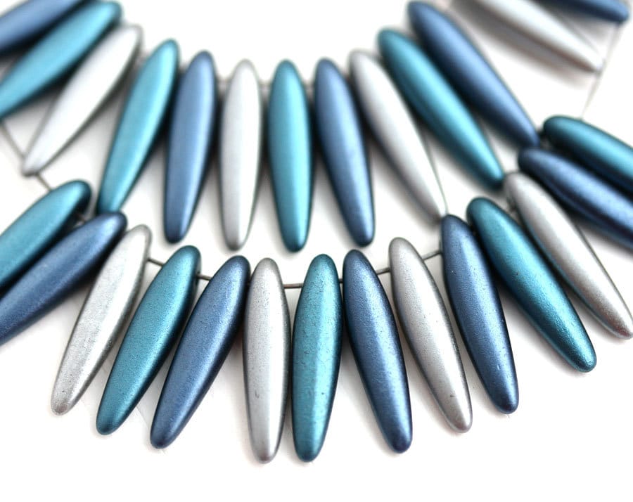 30pc Blue Silver Dagger Beads MIX, Special Coating, Teal, Montana Blue ...