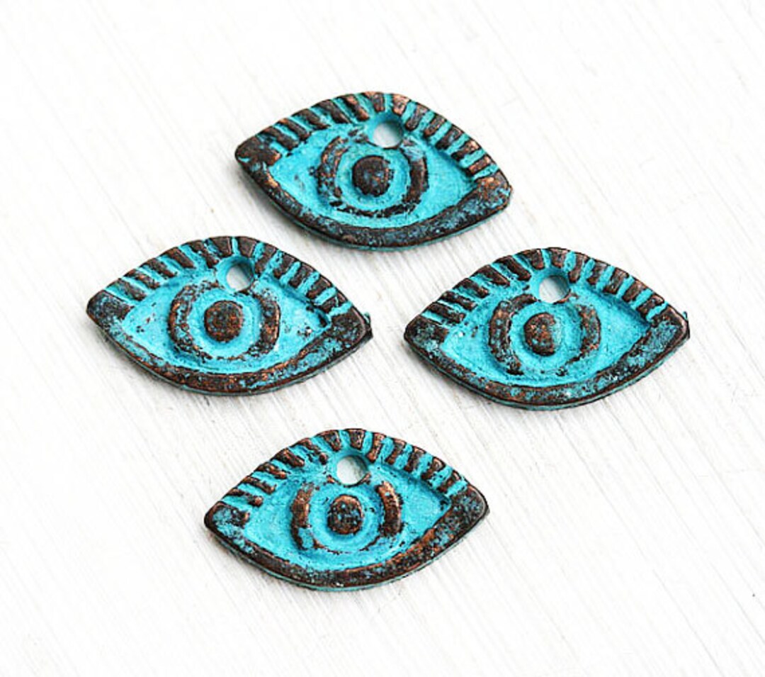 Evil Eye Charms Green Patina Copper Jewelry Charms Verdigris Patina ...