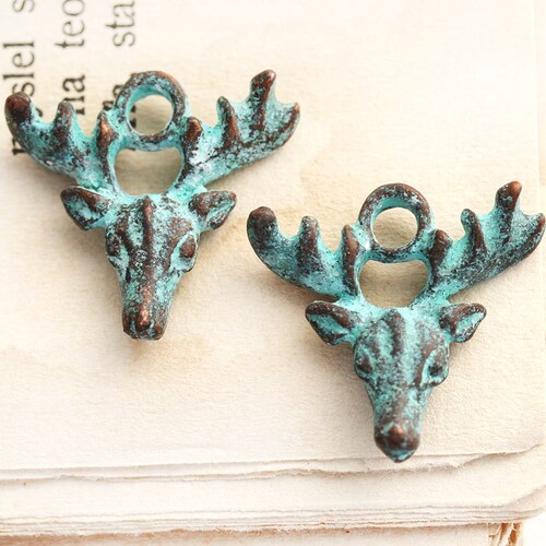 Deer Elk Charm Bead Antique Silver Metal Antlers Greek - Etsy