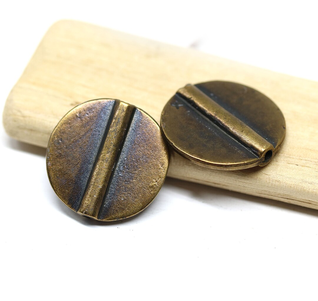 Antique Brass Round Flat Beads 23mm Coin Shape Beads for Jewelry Making ...