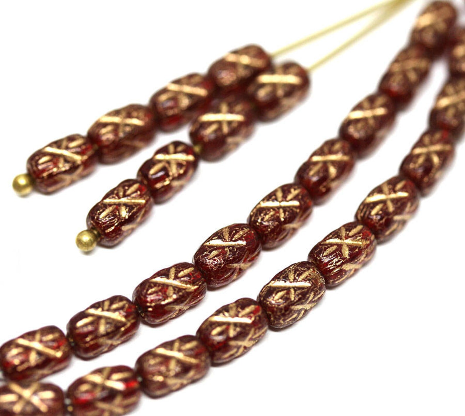 Red Gold Czech Glass Rice Beads Golden Stars Ornament 6x4mm - Etsy