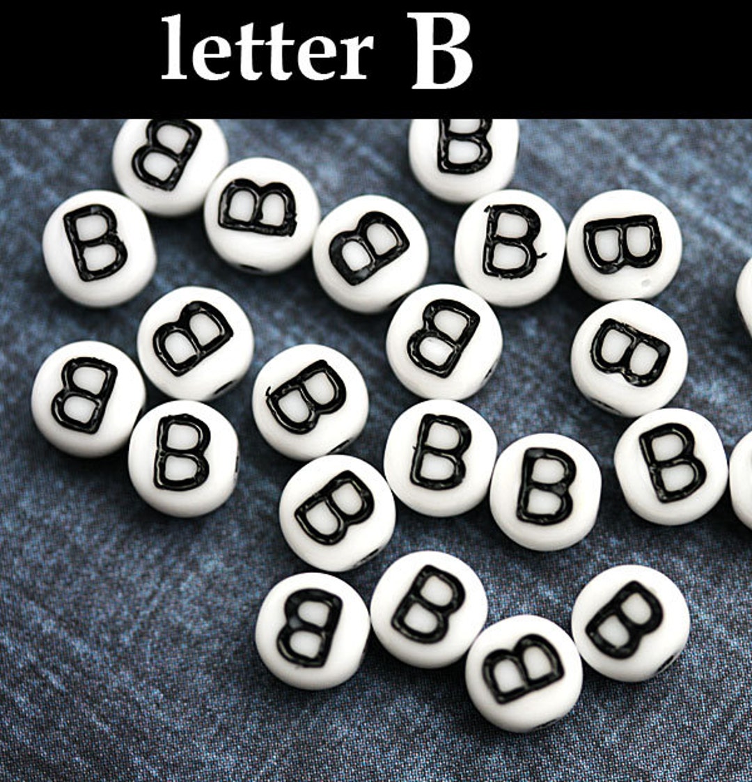 Glass Alphabet Beads - B Letter - White With Black Inlay, Czech Glass ...