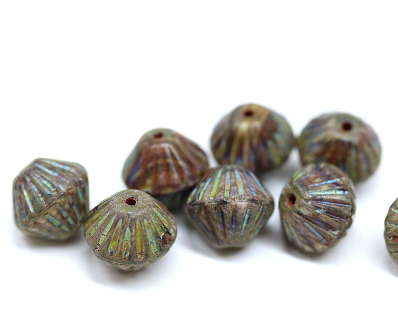 Picasso Large Bicone Beads, 11mm Czech Glass Multicolored Pressed Beads ...