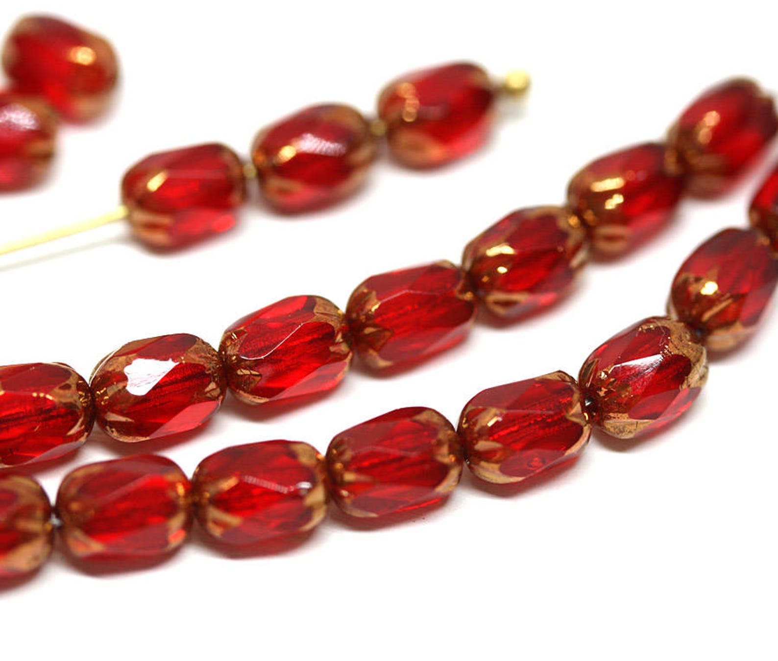 Red Gold Rice Beads Transparent Red Czech Glass Fire Polished - Etsy