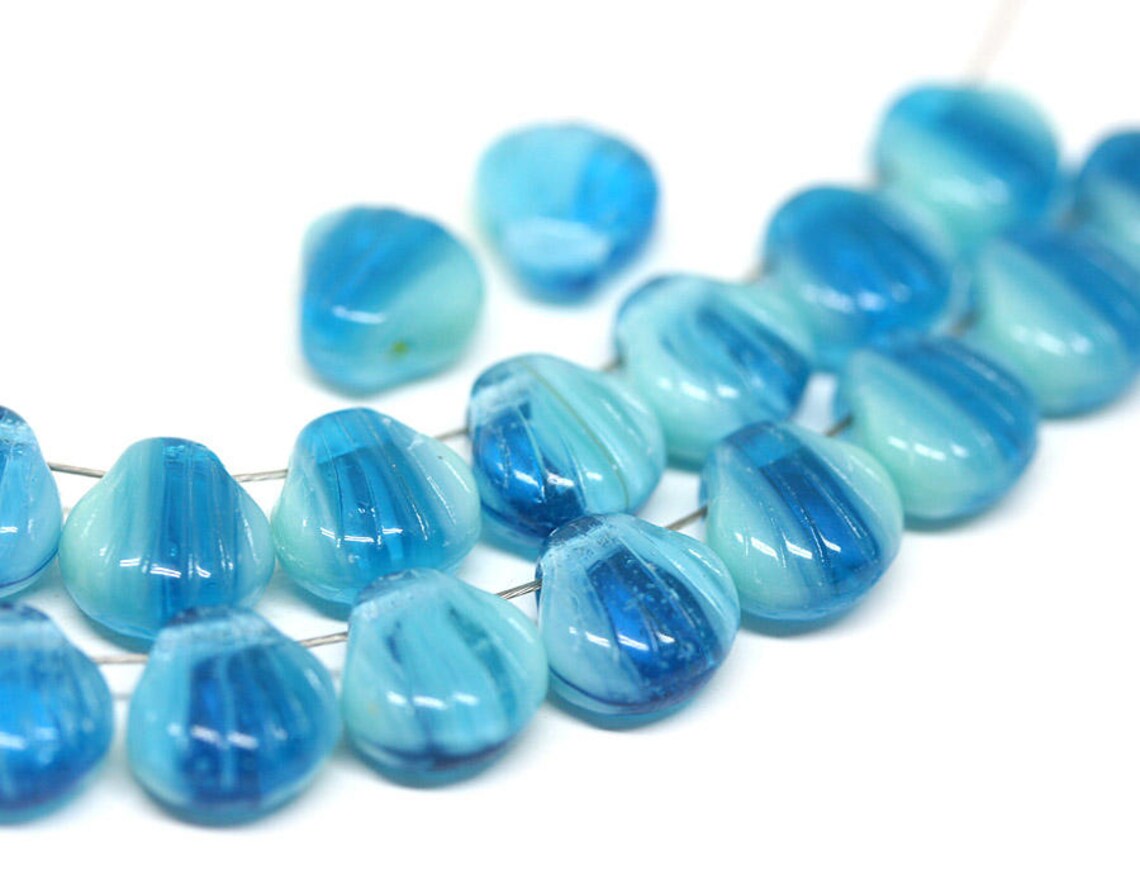 Blue Glass Shell Beads Side Drilled Seashell Beads Sea Blue - Etsy