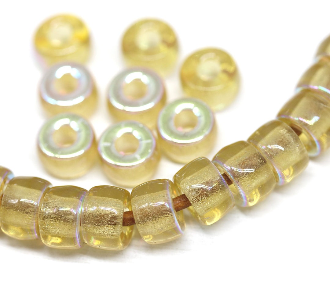 9mm Yellow Pony Beads With Luster Light Topaz Czech Glass Roller Beads ...