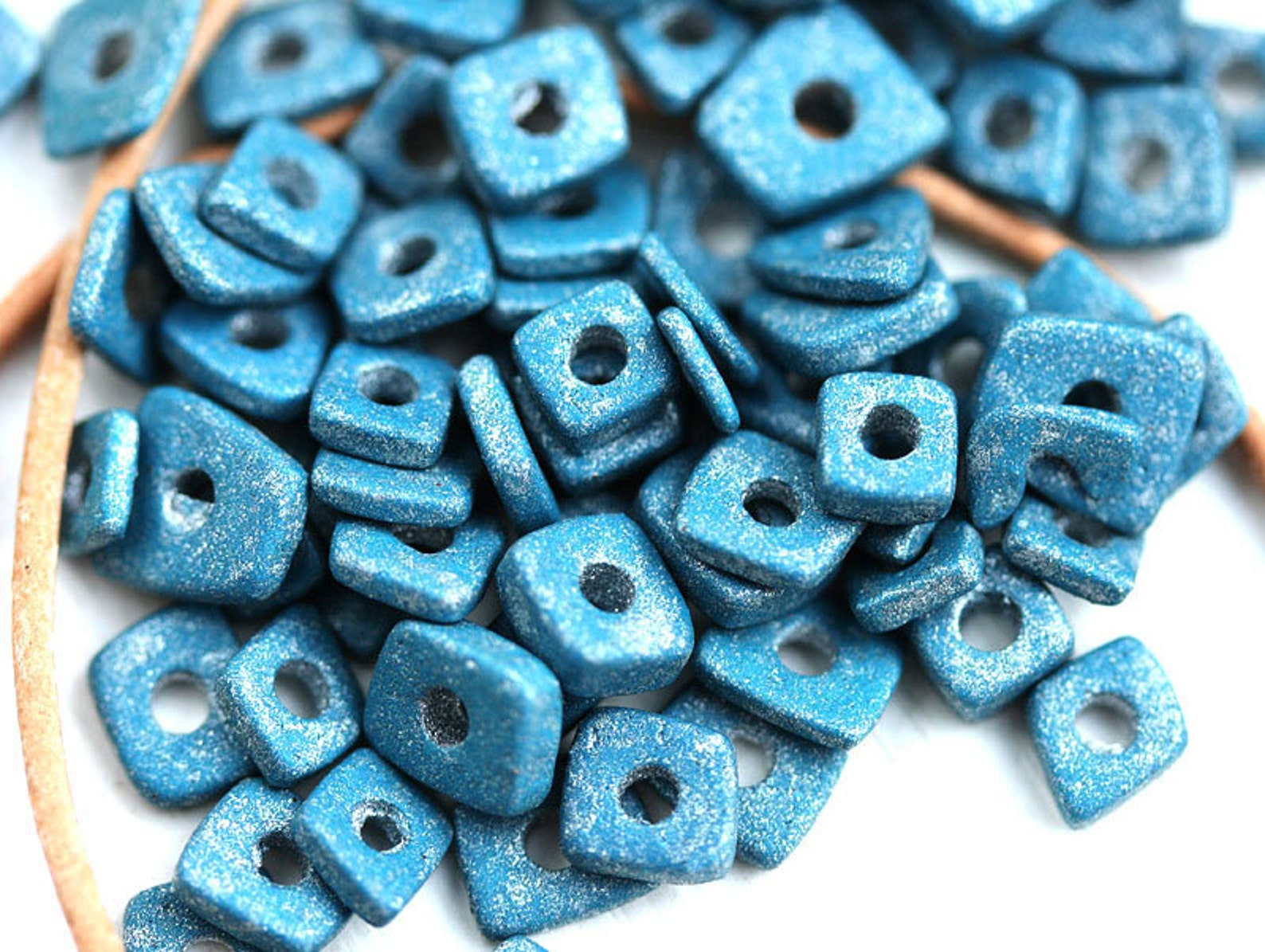 Metallic Blue Chip Beads Greek Ceramic Spacers Tiny Washer - Etsy