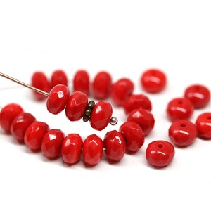 4x7mm Opaque Red Czech Glass Rondelle Beads, Fire Polished Rondels ...