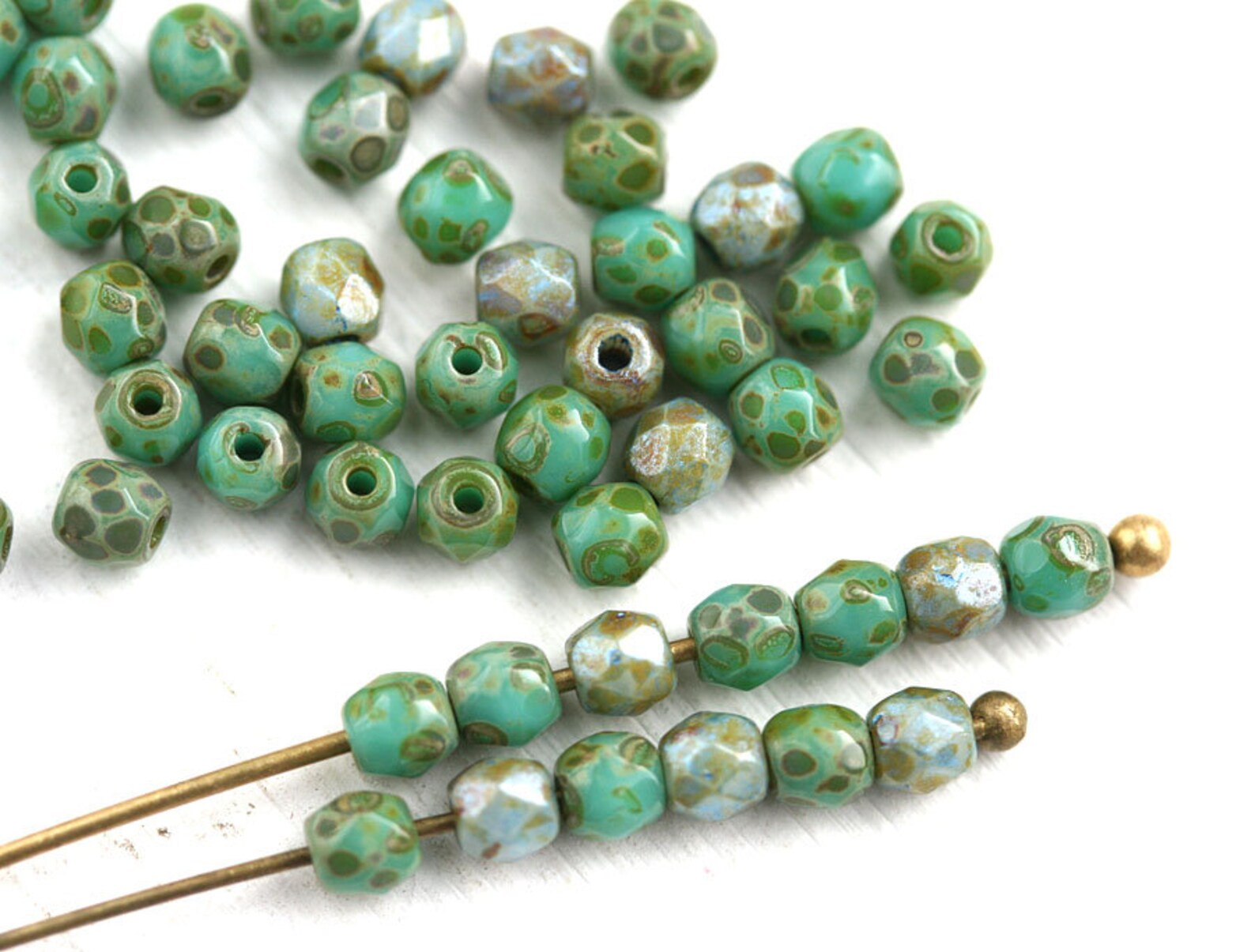 Turquoise Green Beads Mix 3mm Round Beads Fire Polished Czech - Etsy