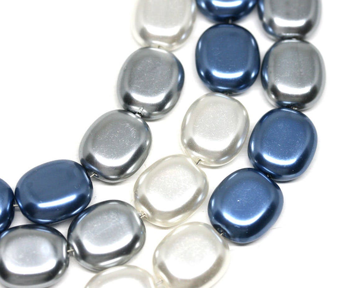 Faux Pearl Montana Blue Large Beads Flat Oval Czech Glass - Etsy