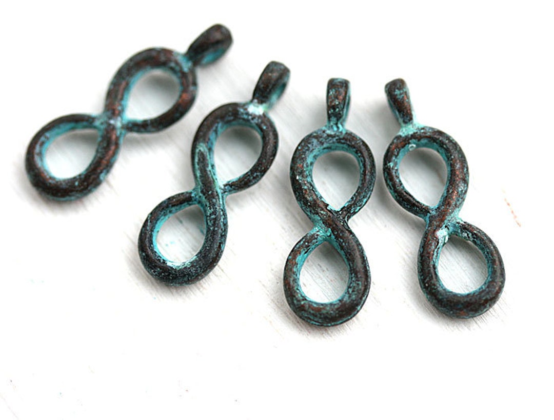 Green Patina Copper Infinity Charm Beads: Greek Style Jewelry (4pc) - Etsy