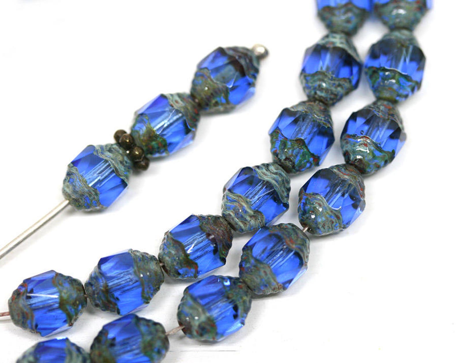 8x6mm Blue Cathedral Beads Picasso Czech Glass Barrel Beads | Etsy