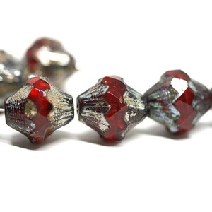 Dark Red 11mm Bicone Beads Baroque Czech Glass Picasso Beads Red Fire ...