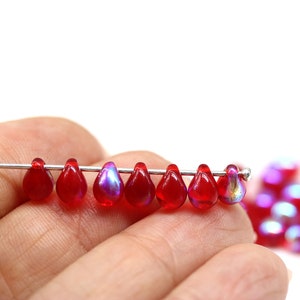 5x7mm Small Red Teardrops AB Finish Czech Glass Beads Red Drops Top ...