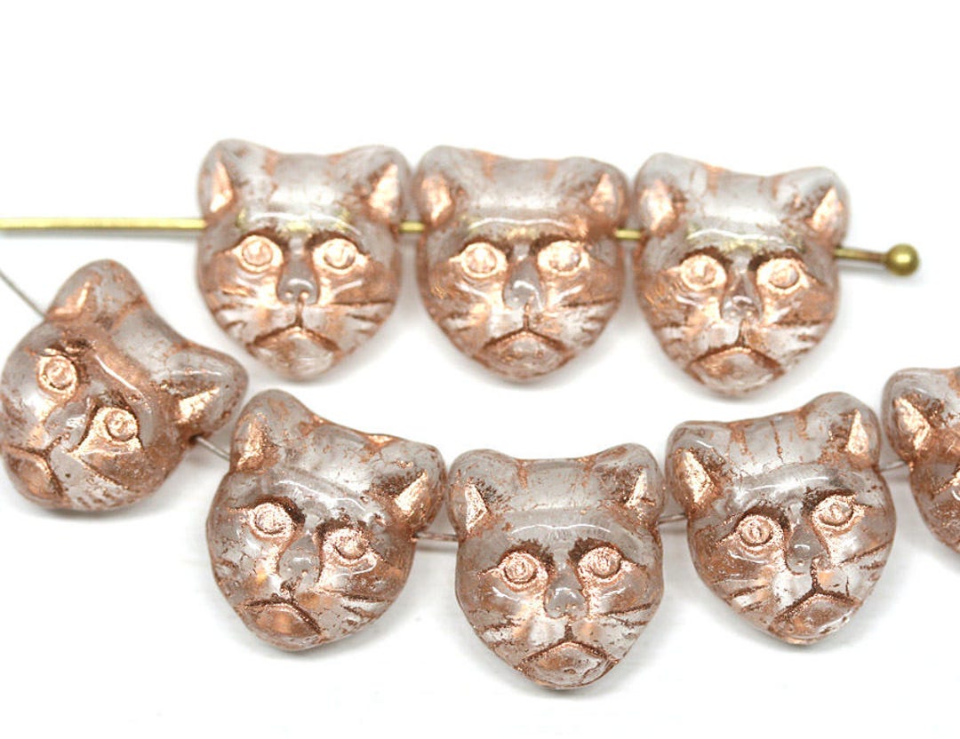 Crystal Clear Cat Glass Beads: Rose Gold Feline Kitty (8pc) - Etsy