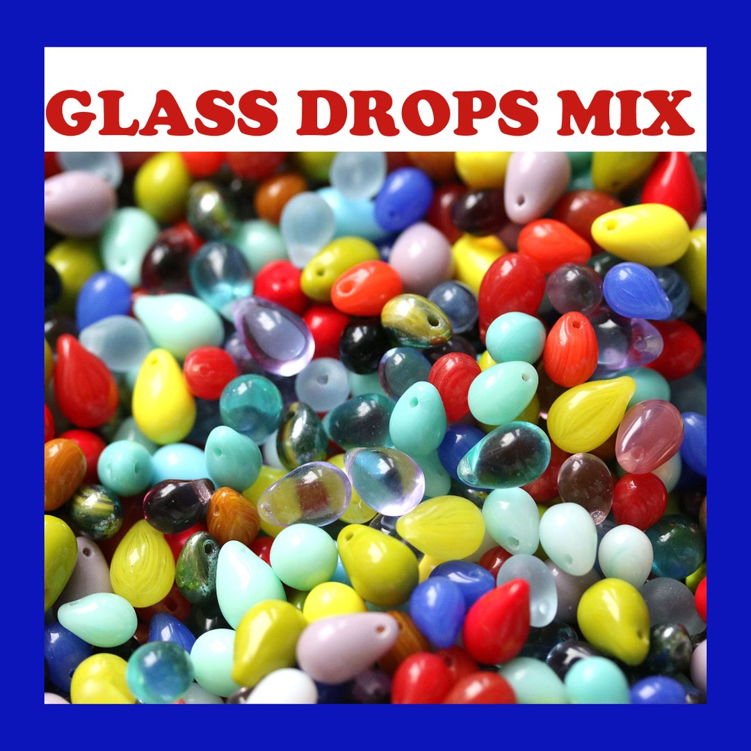20g Glass Drop Beads Mix Czech Teardrop Raindrop Various Sizes - 3144 ...