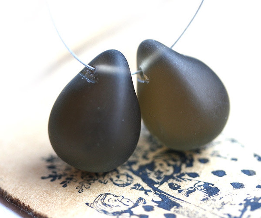 15x20mm Frosted Dark Grey Teardrops, Czech Glass Large Briolettes ...