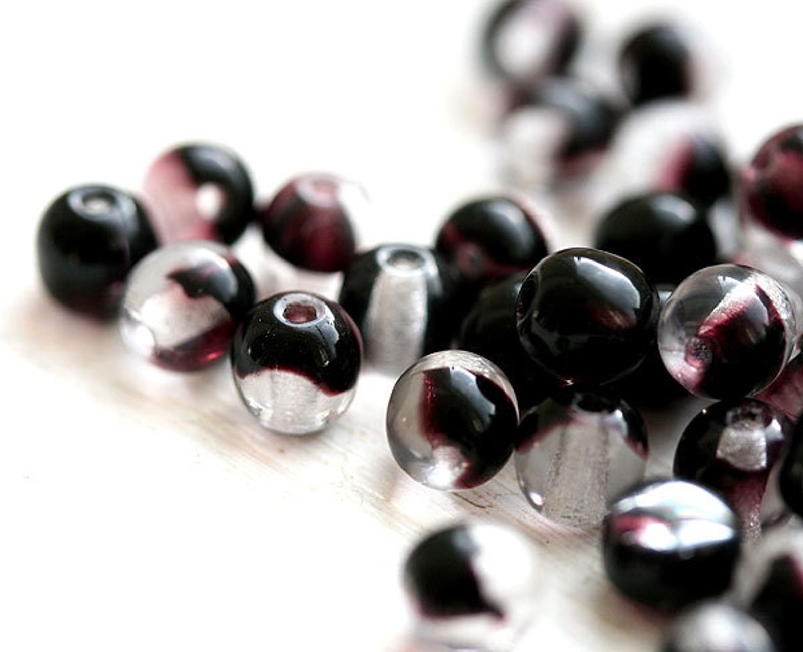 5mm Czech Round Beads Black and Crystal Clear Dark Purple | Etsy