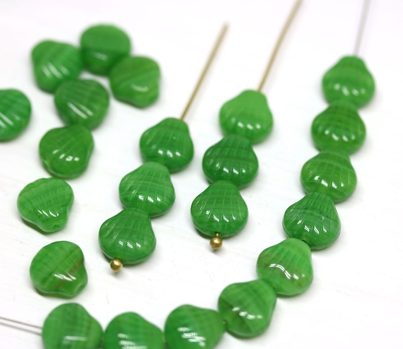 Opaque Green Glass Shell Beads 9mm Czech Center Drilled - Etsy