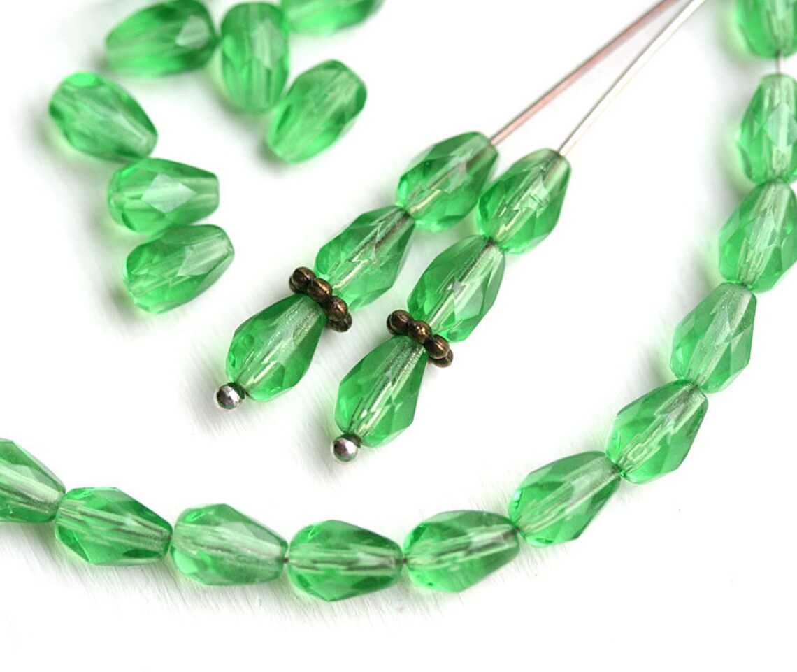 7x5mm Transparent Spring Green teardrop beads czech glass | Etsy