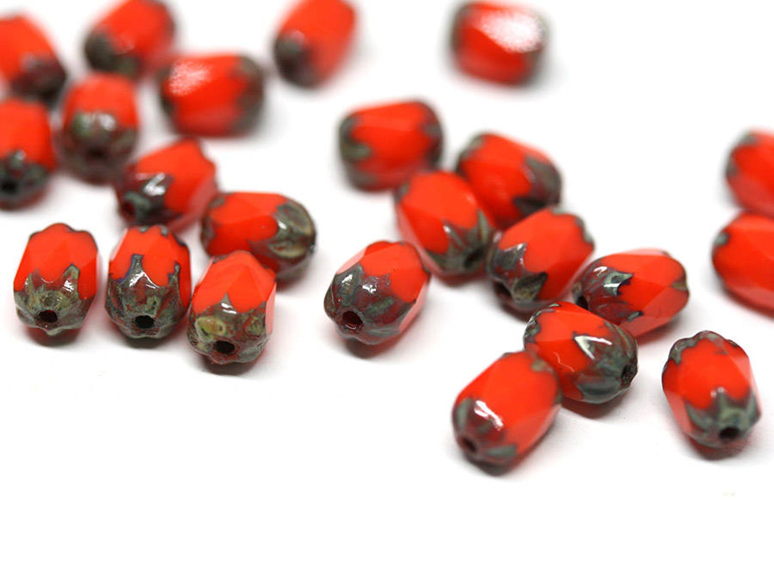 Opaque Red Rice Beads Red Picasso Czech Glass Fire Polished - Etsy