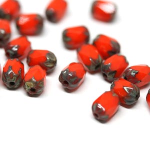 Opaque Red Rice Beads Red Picasso Czech Glass Fire Polished Beads 6x4mm ...
