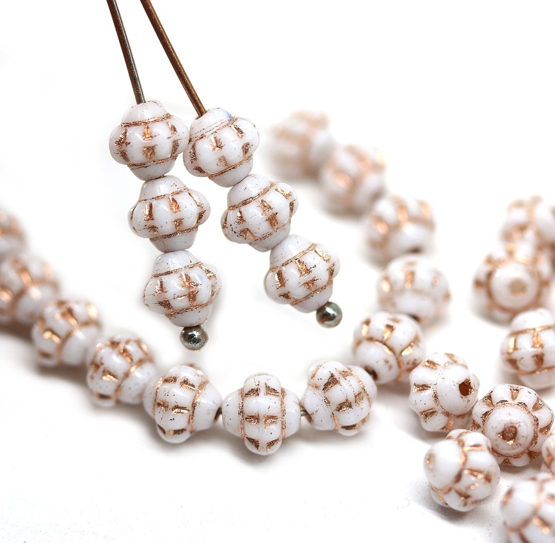 6mm White Fancy Czech Glass Bicone Beads Copper Wash Spacer Beads, 50pc ...