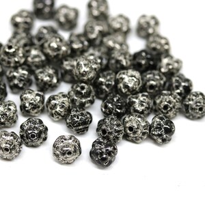 Jet Black Silver Wash 6mm Fancy Bicone Czech Glass Pressed Beads 60pc ...