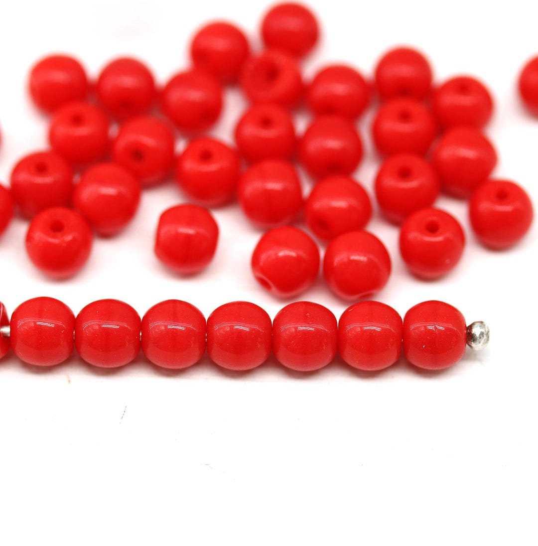 5mm Bright Red Round Spacer Czech Glass Druk Beads Jewelry Making, 40pc ...