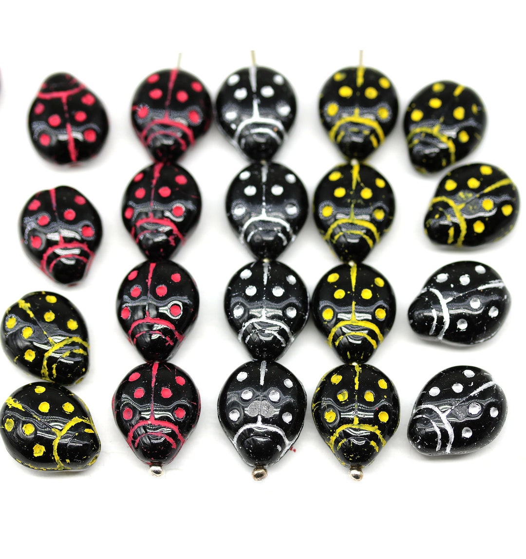 Black Ladybug Czech Glass Beads 14x11mm Large Ladybird, 15pc per Color ...