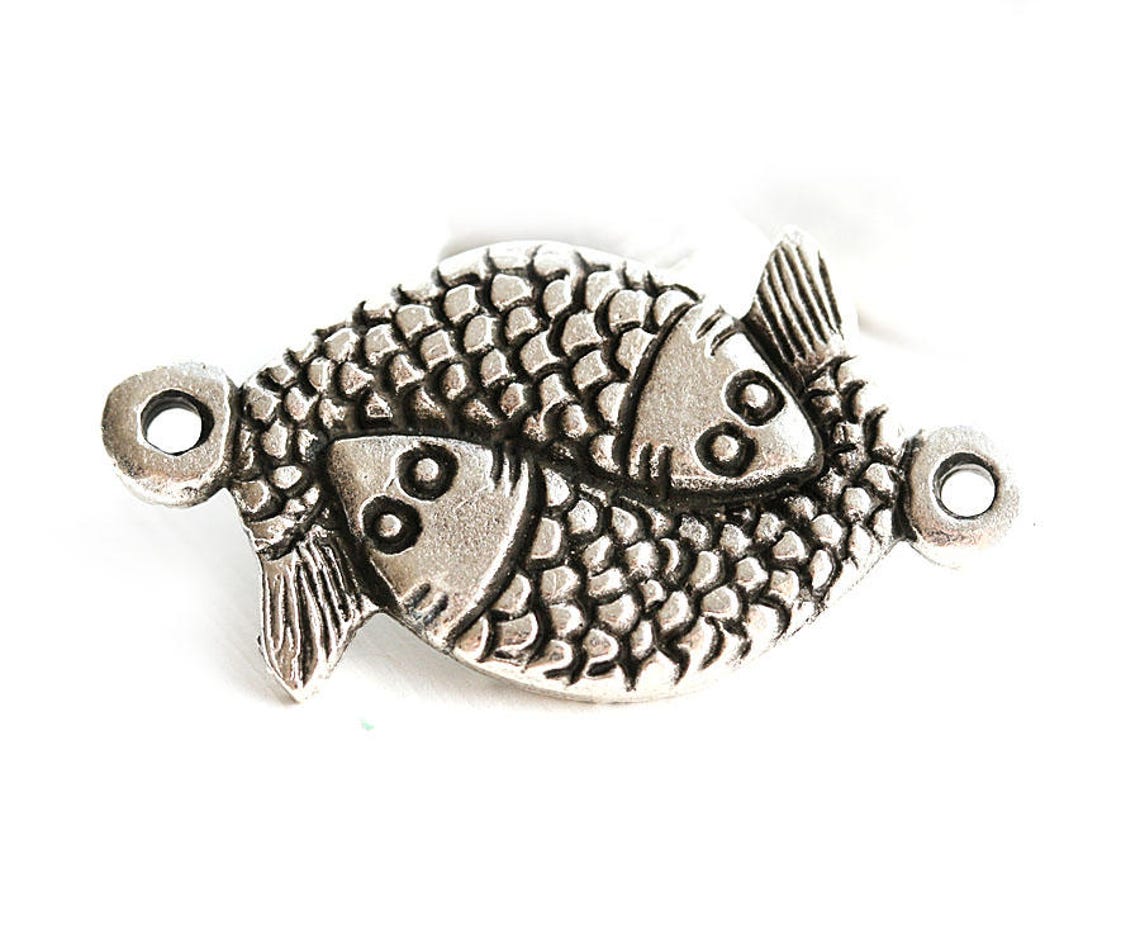 Antique Silver Fish Connector Pendant Two Fishes Metal Charm - Etsy