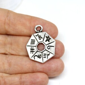 Antique Silver Primitive Pendant, Heptagon, Ancient Symbols Focal Bead ...