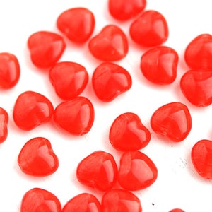 8mm Red Heart Beads, Striped Red Czech Glass Pressed Beads, 30pc 0636 ...