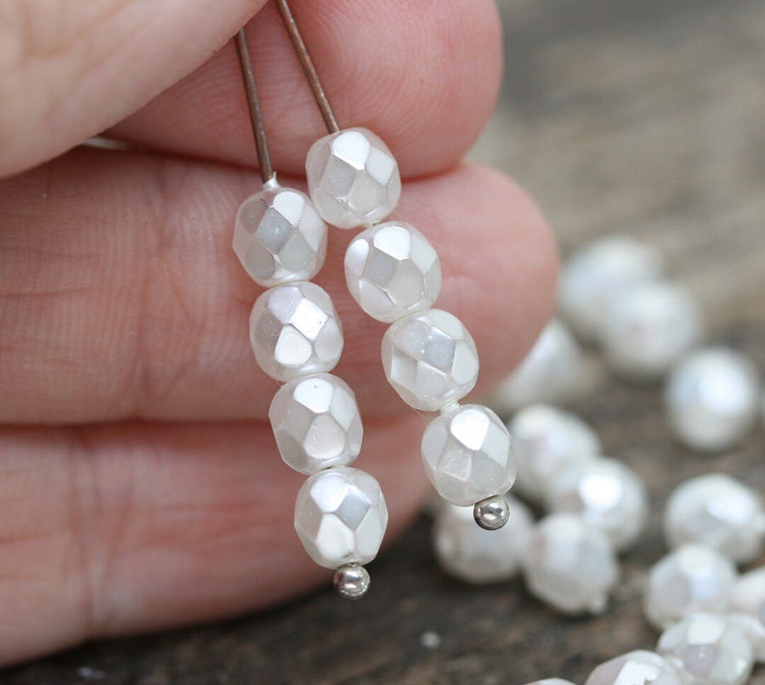6mm White Faux Pearls Fire Polished Czech Glass Round Beads 30pc - Etsy