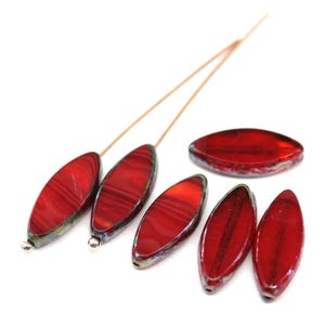 18x7mm Red Oval Beads Picasso Finish Czech Glass Fire Polished Beads ...