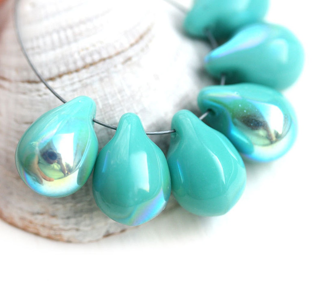 Turquoise Teardrops, Large Czech Glass Drops Briolettes, Green Raindrop ...